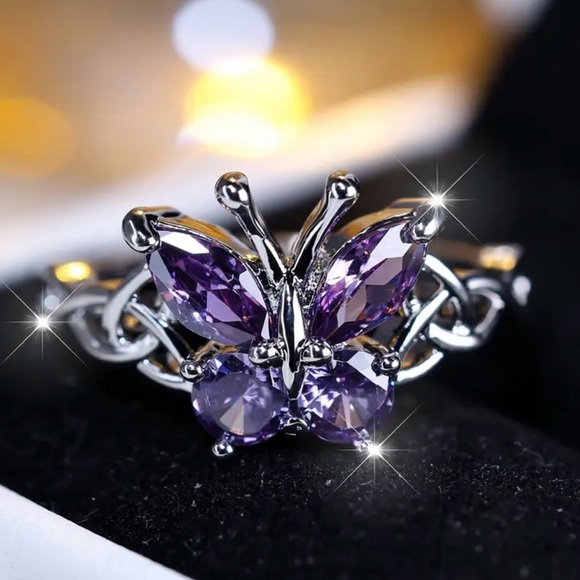 Jewelry | 925 Sterling Silver Elegant Butterfly Ring With Purple ...